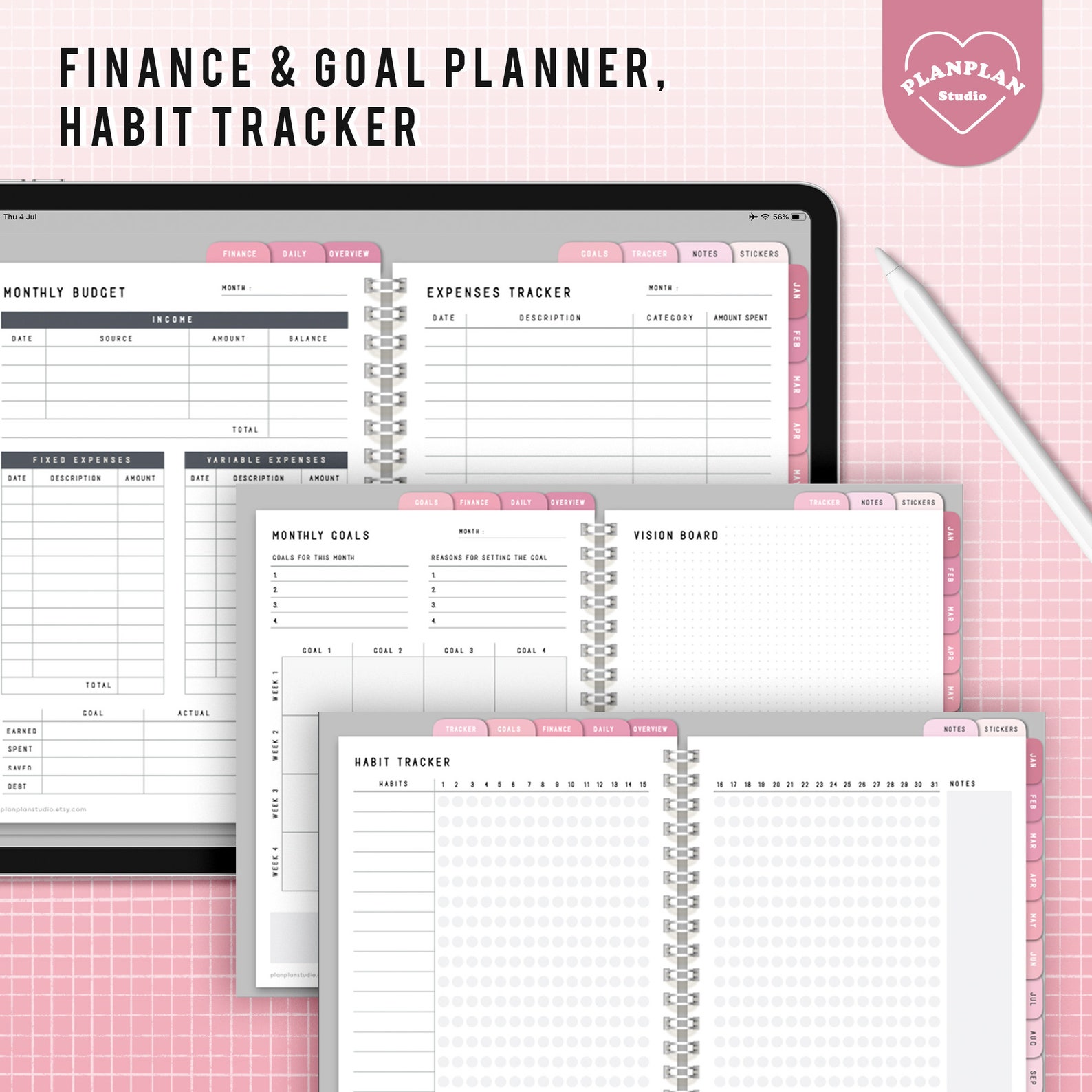 Basic Pink Digital Planner Pink Blush Color Ipad Planner - Etsy