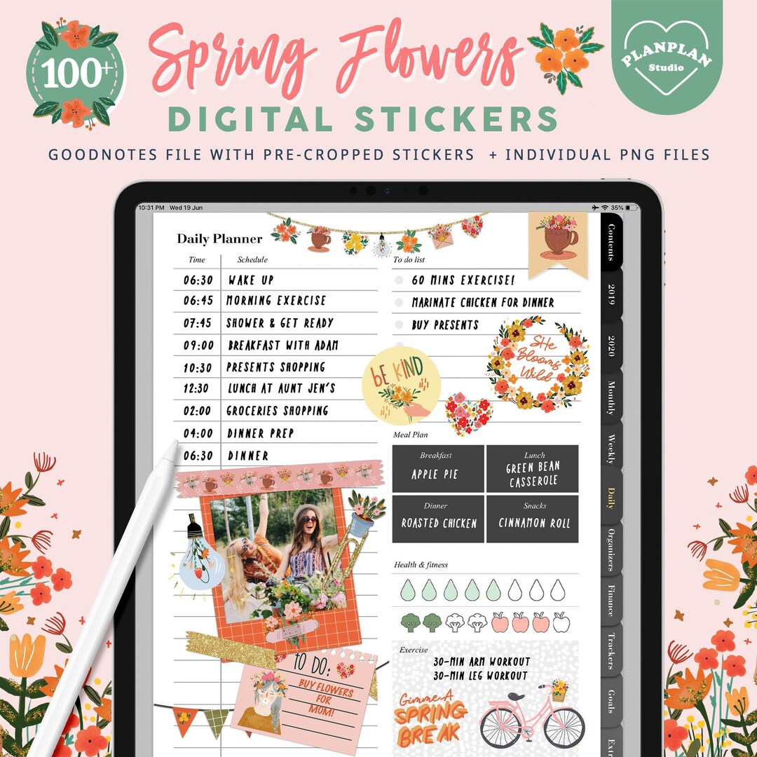Spring Flowers Planner Stickers, Floral Digital Stickers, Flower ...