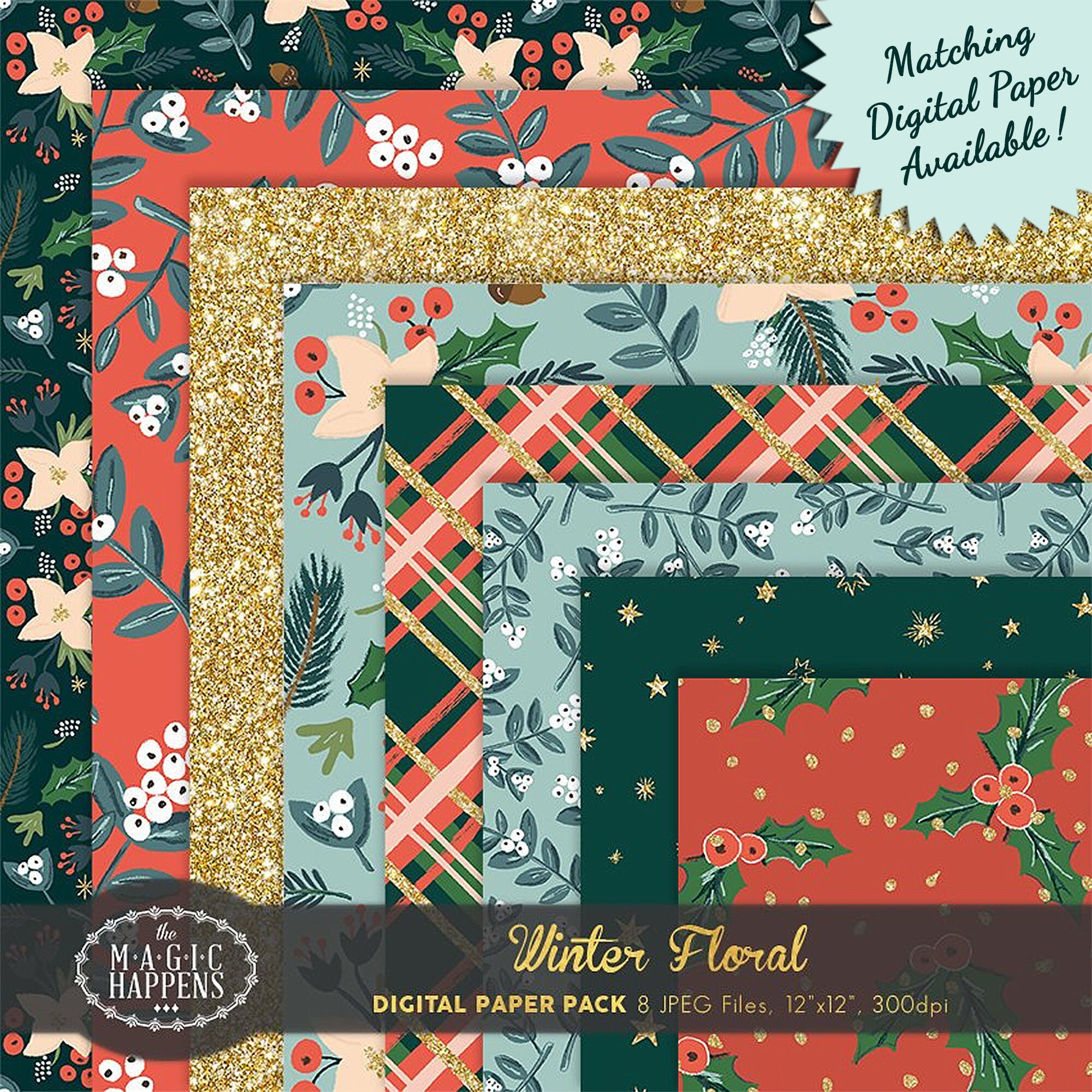 Winter Floral Digital Planner Cover Christmas Planner Cover - Etsy