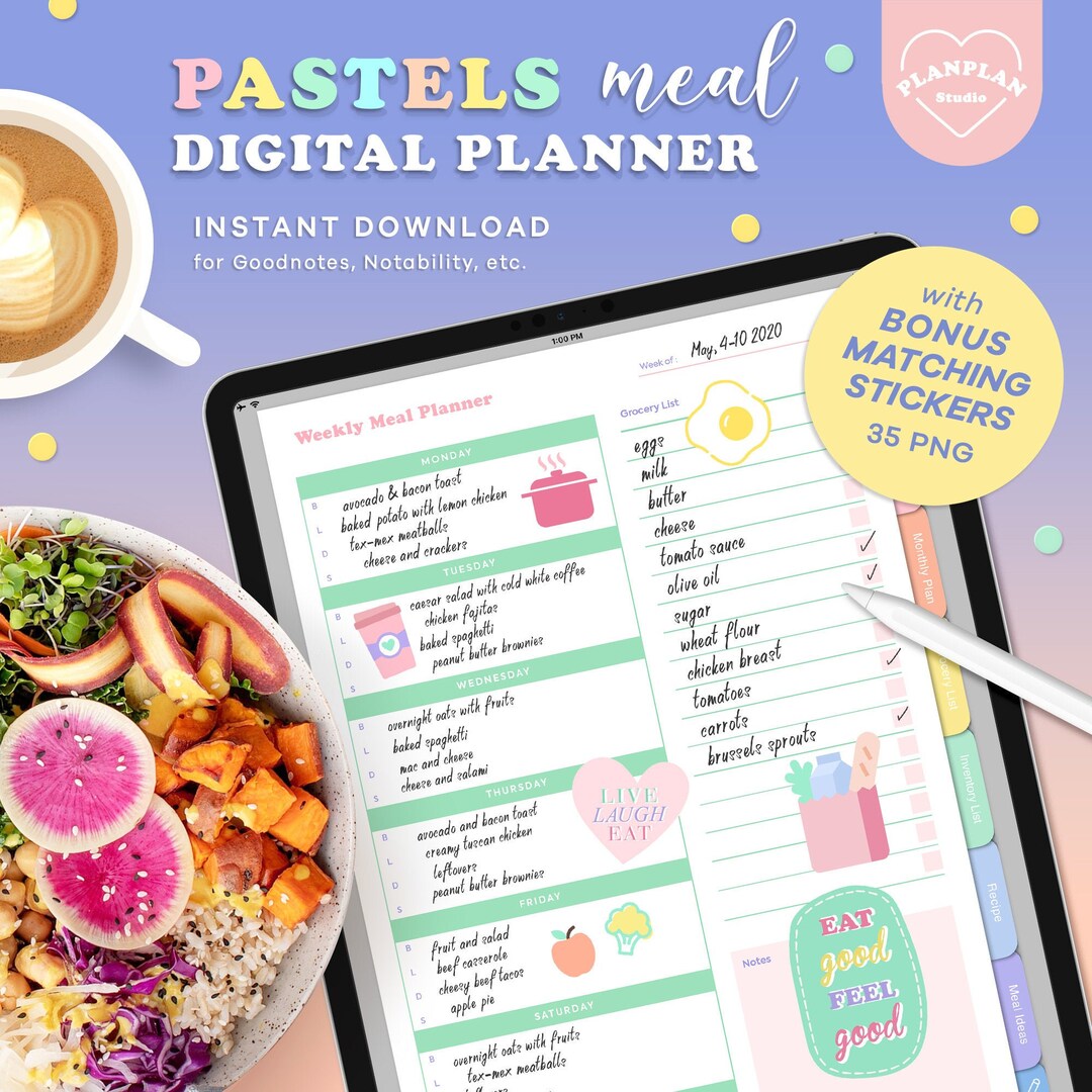 Digital Meal Planner in Pastel, Meal Planner Templates, Quarantine Meal ...