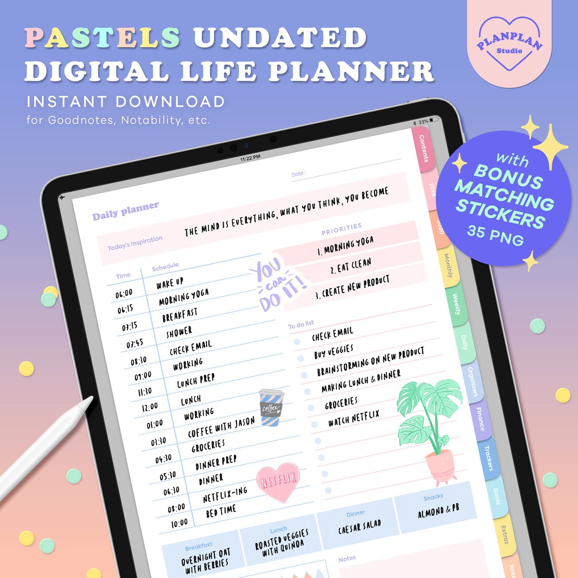 Digital Life Planner Goodnotes Planner Undated in Pastel | Etsy