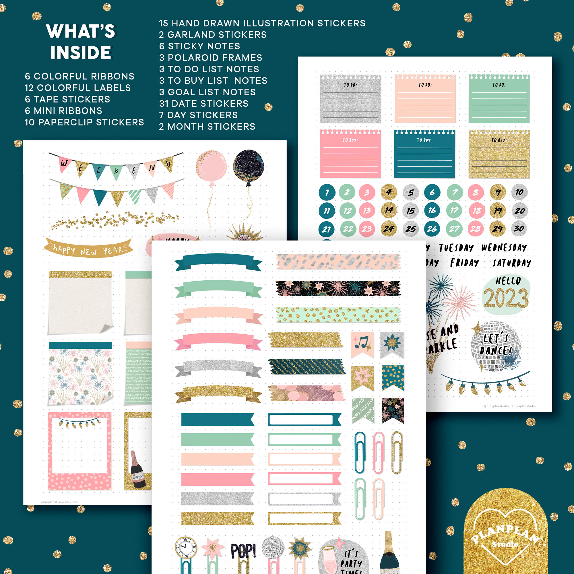 Glittery New Year Planner Stickers, Happy New Year Digital Stickers ...