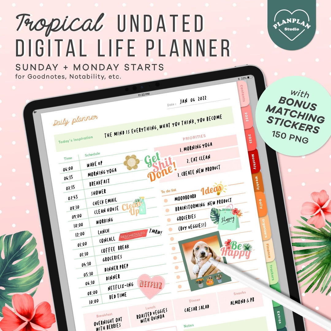 Undated Digital Planner, Tropical Digital Life Planner, Floral ...