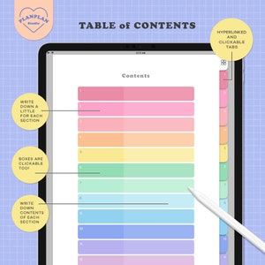 12 Tab Digital Notebook in Pastel Colors, Hyperlink PDF, Lined, Grid ...