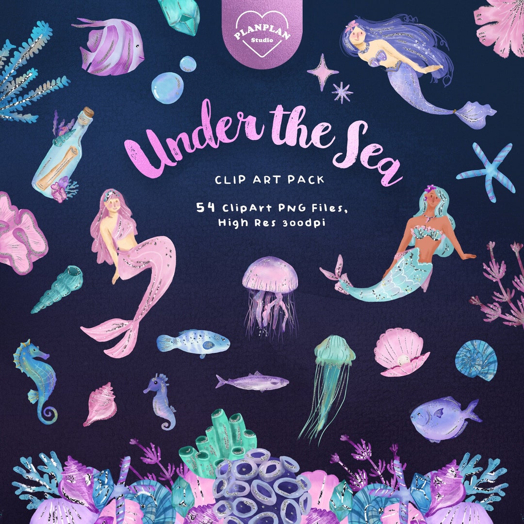 Under the Sea Clip Art, Mermaid Clip Art, Hand Drawn Mermaid ...