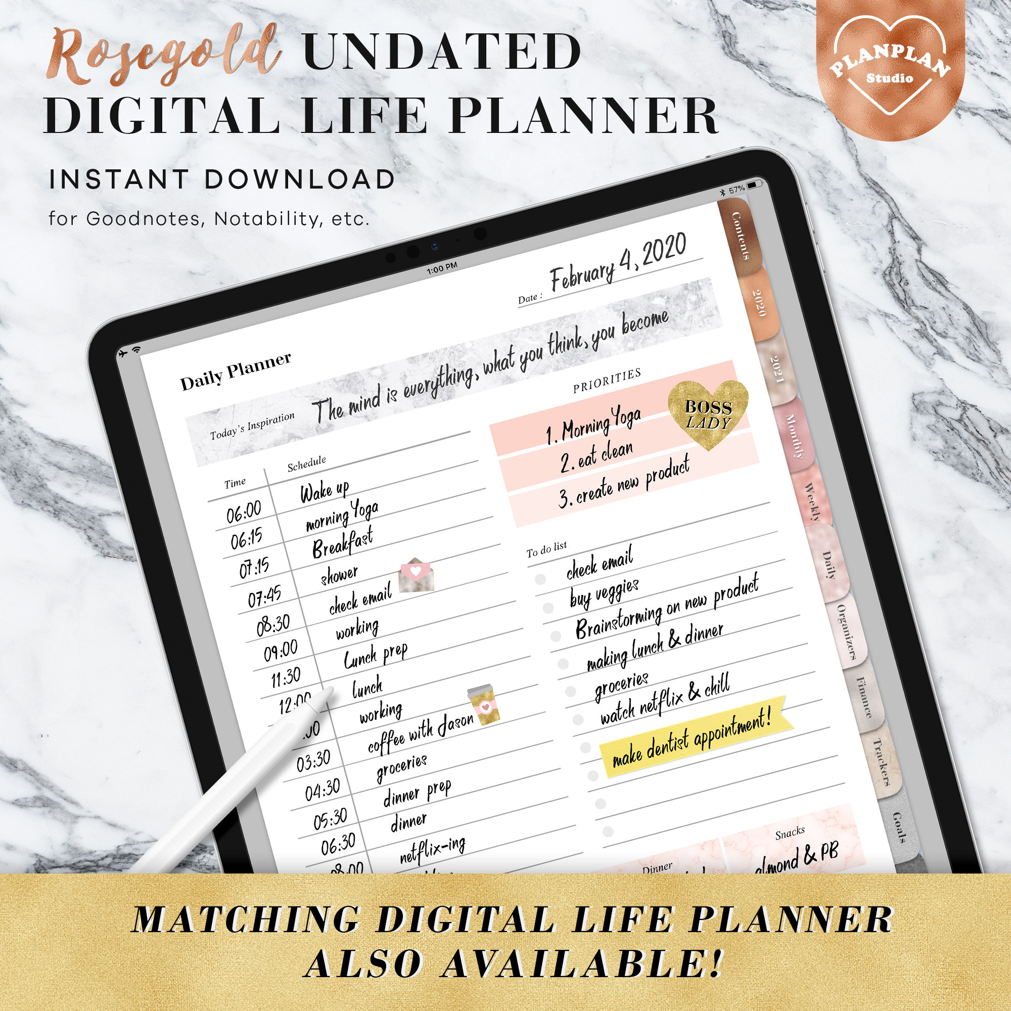 Rosegold Marble Digital Planner Stickers, Goodnotes Digital Stickers in ...