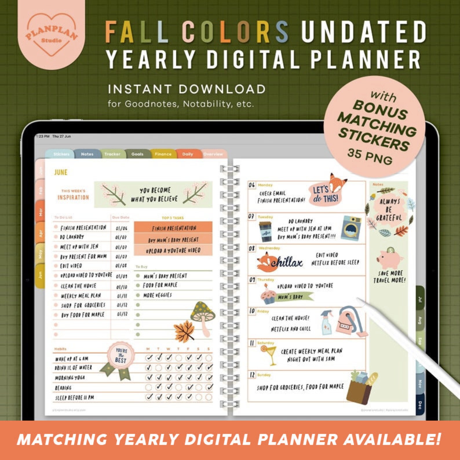 Daily Productivity Digital Planner Stickers for Goodnotes - Etsy