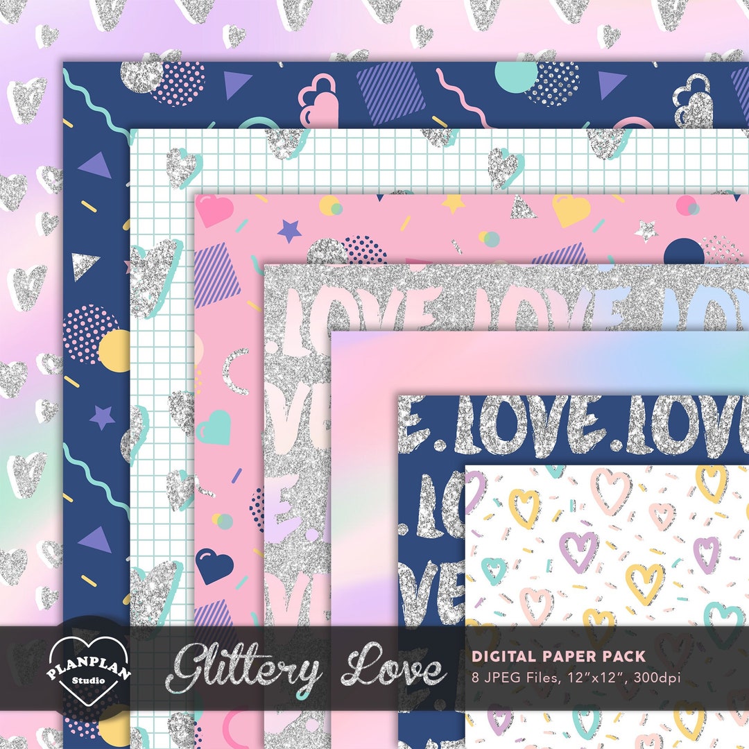 Valentine Digital Paper, Glittery Love Digital Paper, Val's Day Pattern ...