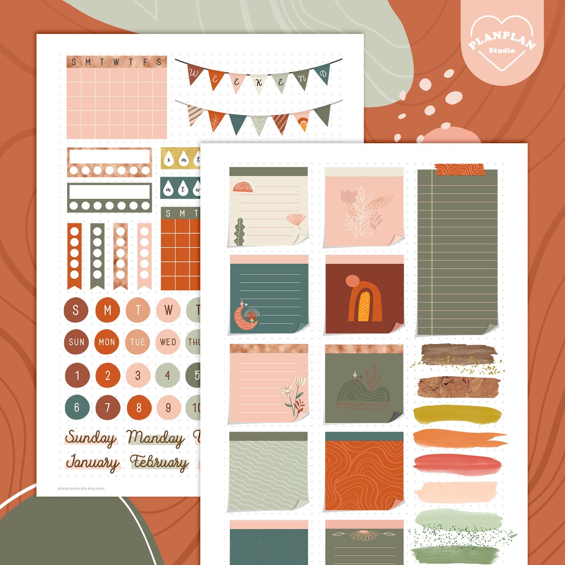 Boho Terracotta Digital Planner Stickers All in One Goodnotes | Etsy
