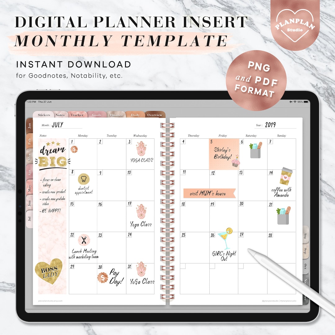 Monthly Planner Inserts for Digital Planner or Digital Journal ...