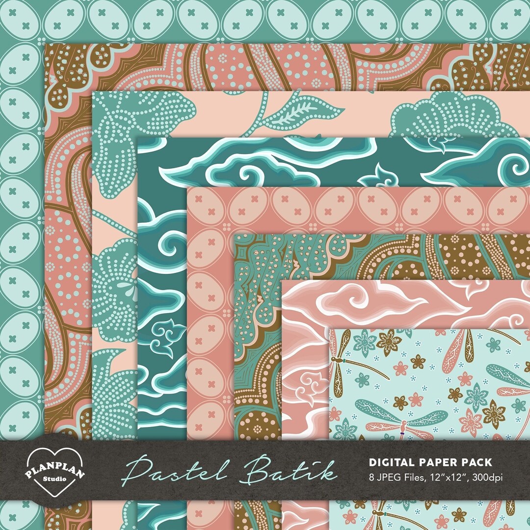 Pastel Batik Digital Paper, Traditional Batik Pattern, Ethnic Batik ...