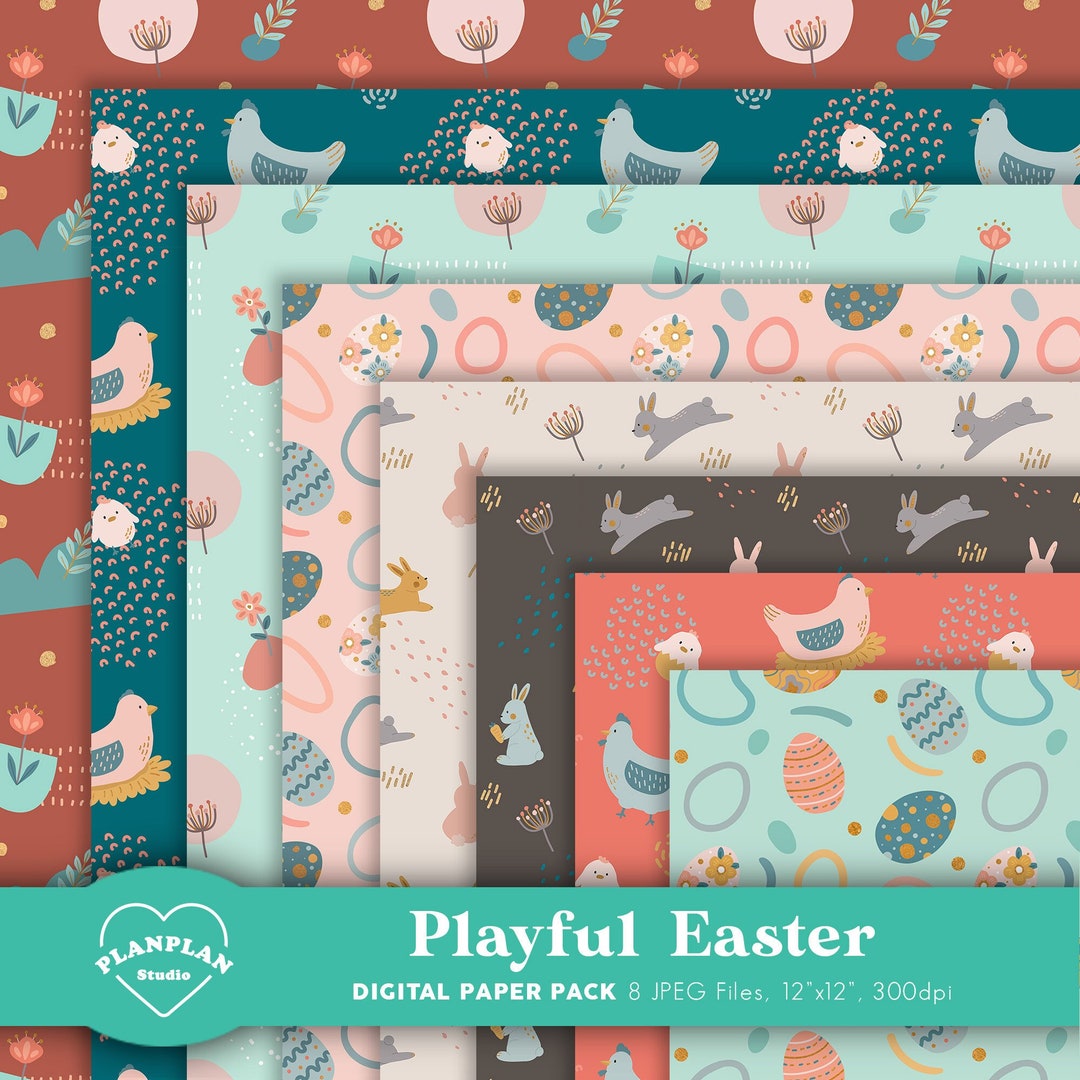 Pastel Easter Digital Paper, Cute Easter Seamless Pattern, Hand Drawn ...