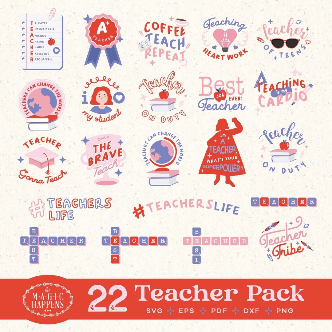 Teacher Pack SVG Bundle, Teachers Vector Cut File, Teacher Vector ...