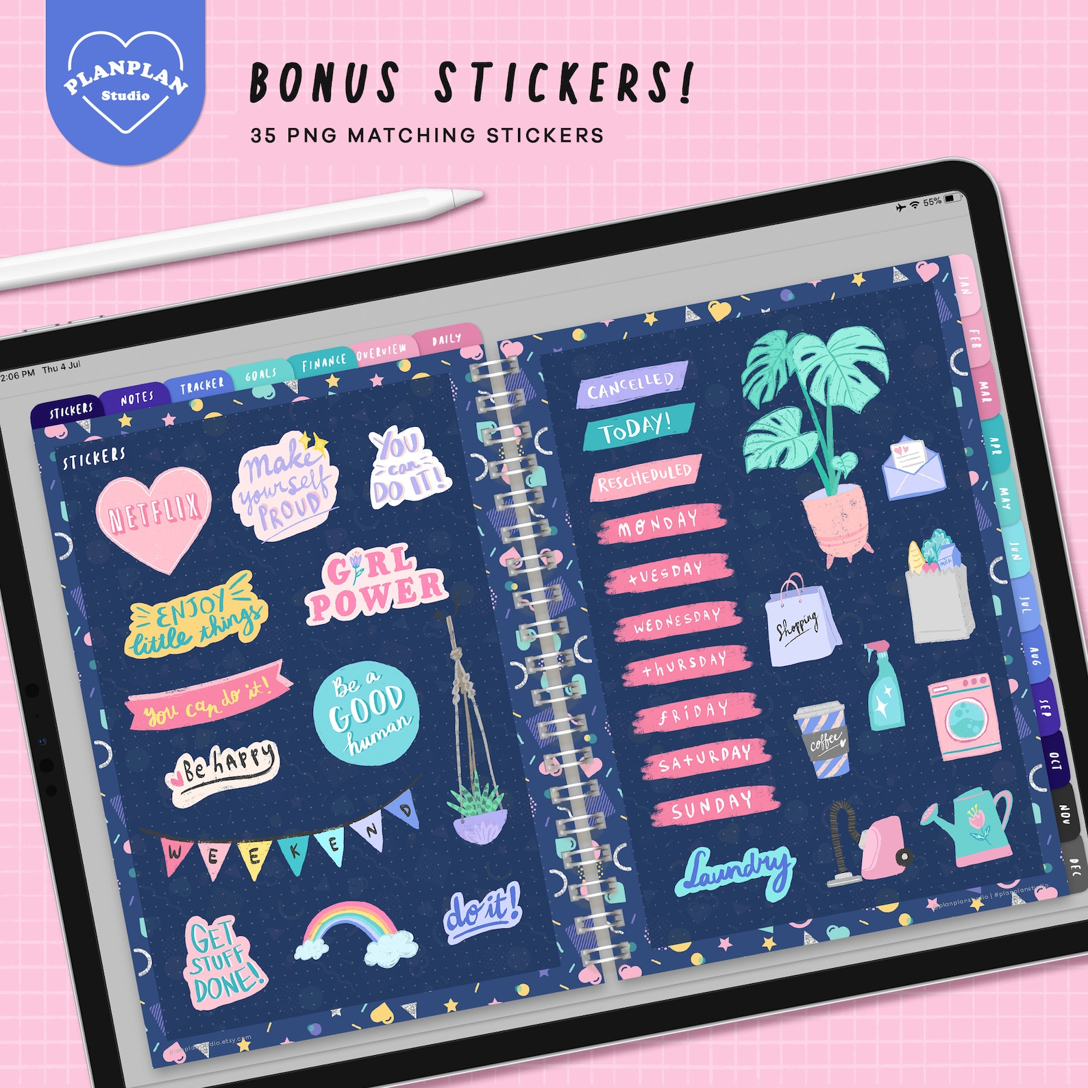 Kawaii Digital Planner, iPad Planner, Cute Goodnotes Planner, Rainbow ...
