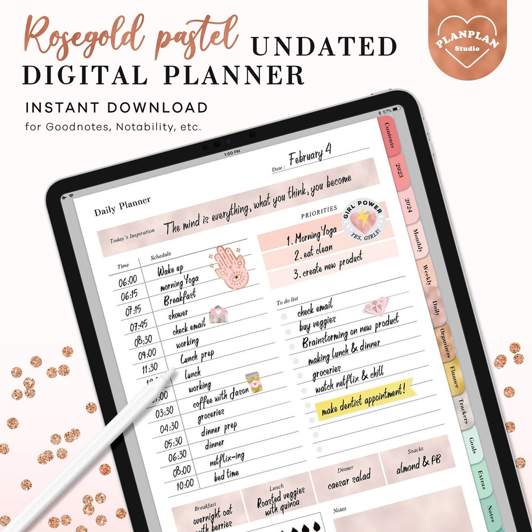 Digital Life Planner, Goodnotes Planner Undated, Rosegold Pastel ...