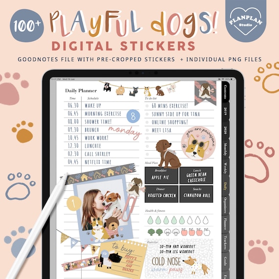 Playful Dogs Planner Stickers Dogs Digital Stickers Cute | Etsy