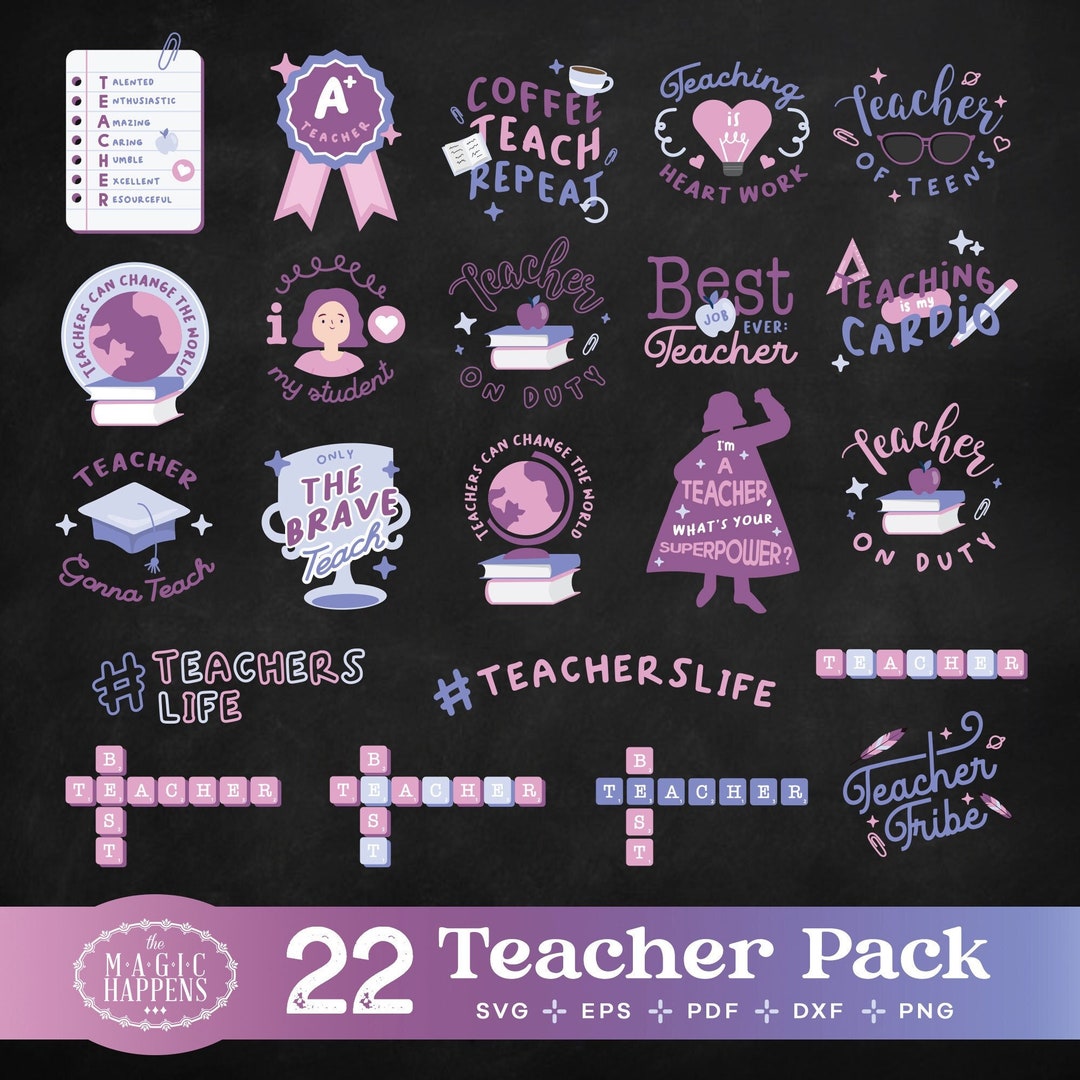 Teacher Pack SVG Bundle, Teachers Vector Cut File, Teacher Vector ...