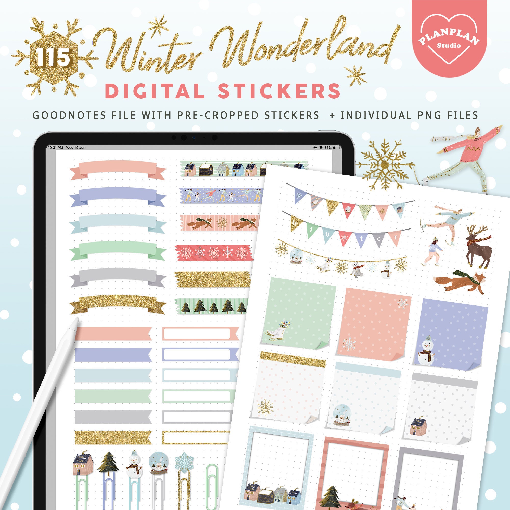 Winter Wonderland Planner Stickers December Digital Stickers | Etsy