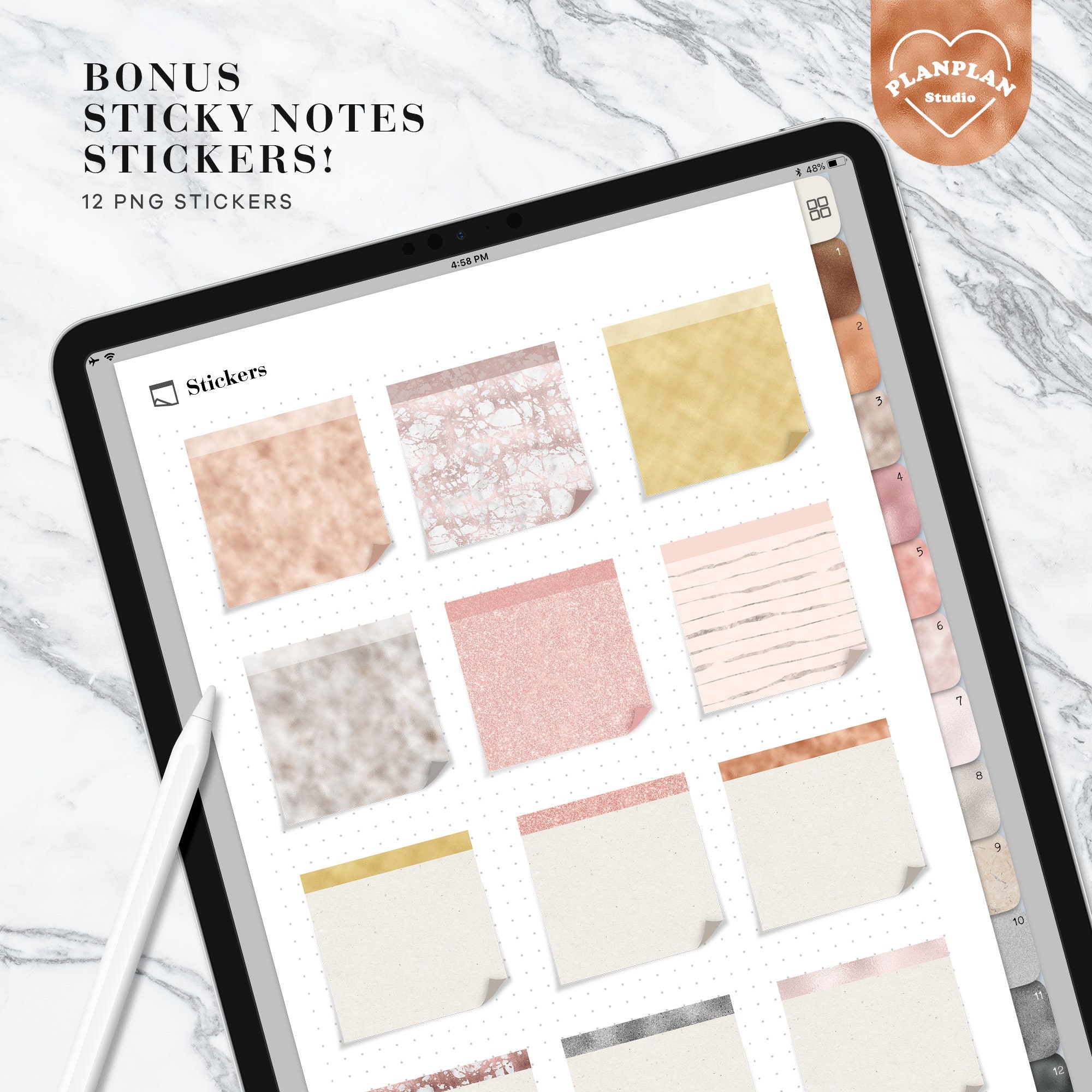 12 Tab Digital Notebook in Rosegold Marble Lined Grid - Etsy