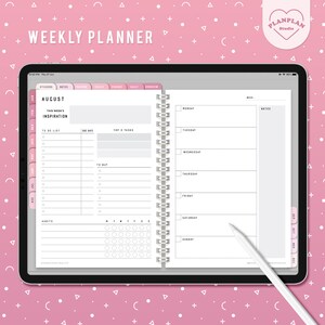Basic Pink Digital Planner, Pink Blush Color iPad Planner, Undated ...