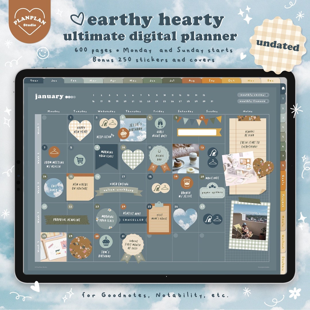 Digital Planner UNDATED, Earthy Hearty Digital Planner, Korean ...