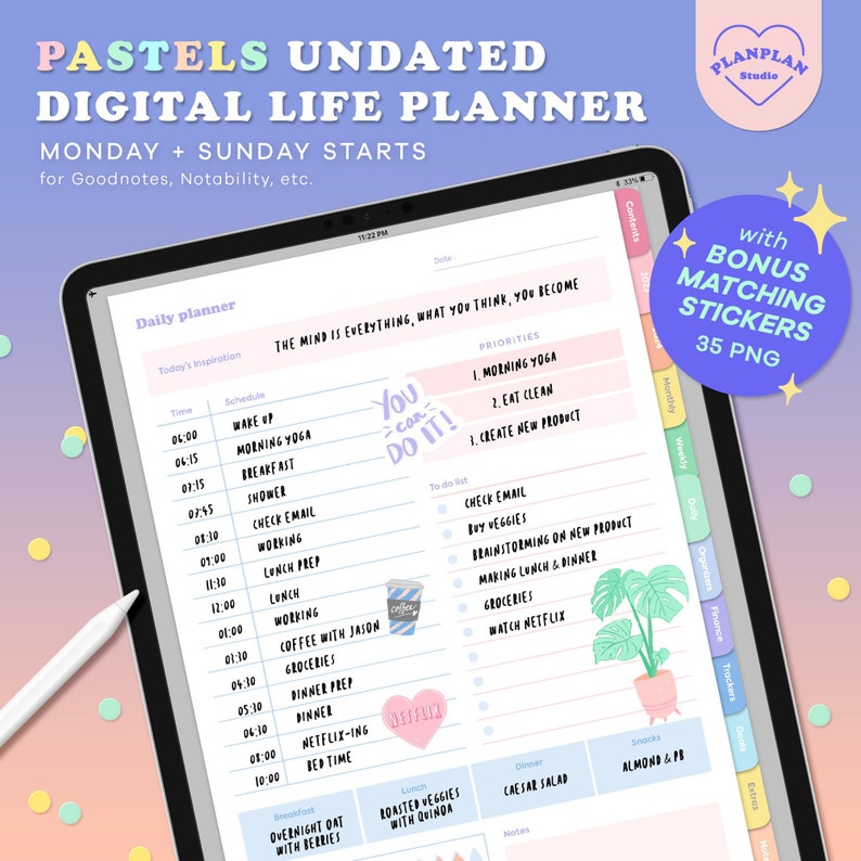 Digital Life Planner Goodnotes Planner Undated in Pastel - Etsy