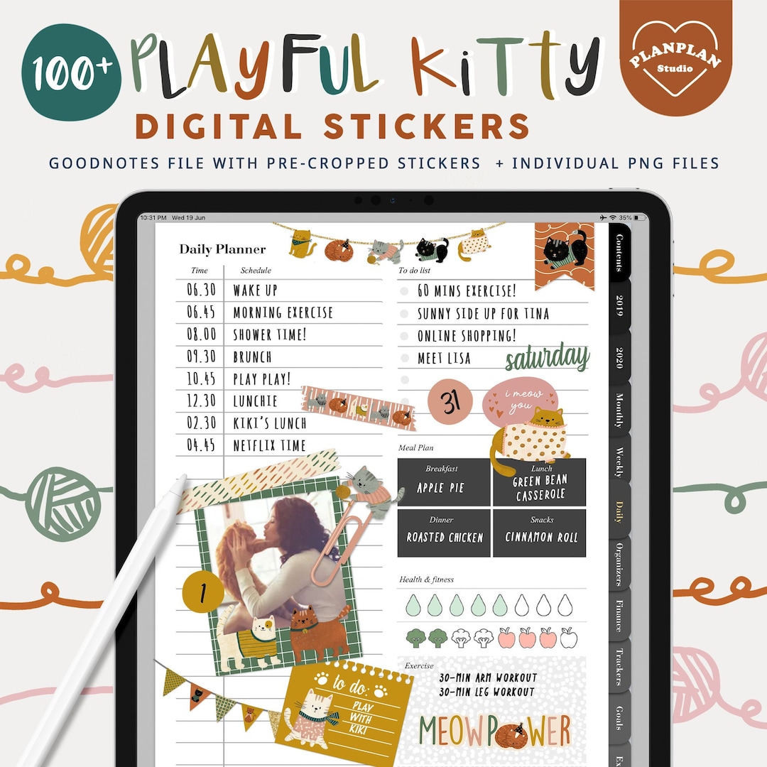 Playful Cats Planner Stickers, Cats Digital Stickers, Cute Cats Planner ...