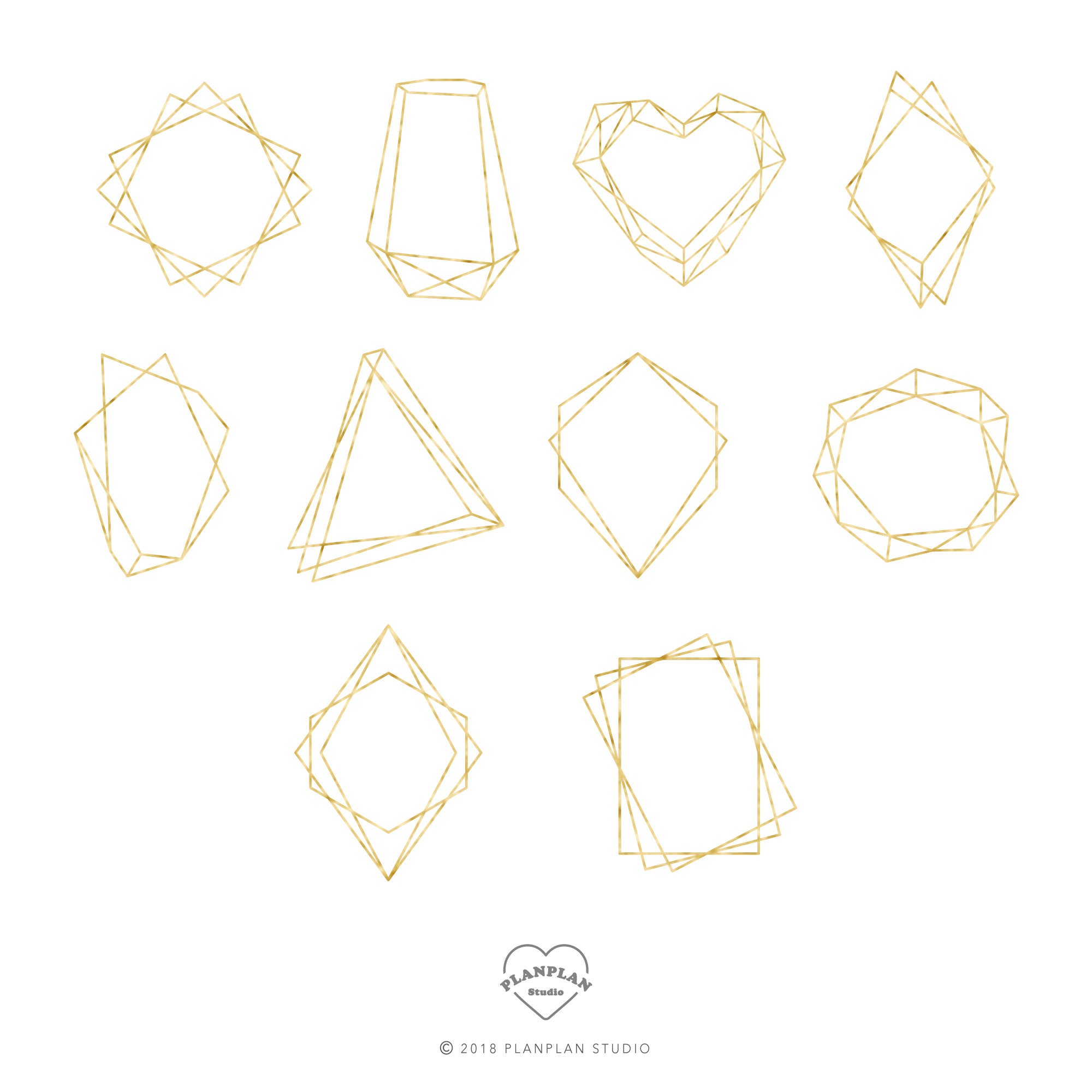 Gold Polygonal Frames Ornament Clip Art, Gold Foil Geometric Ornament ...