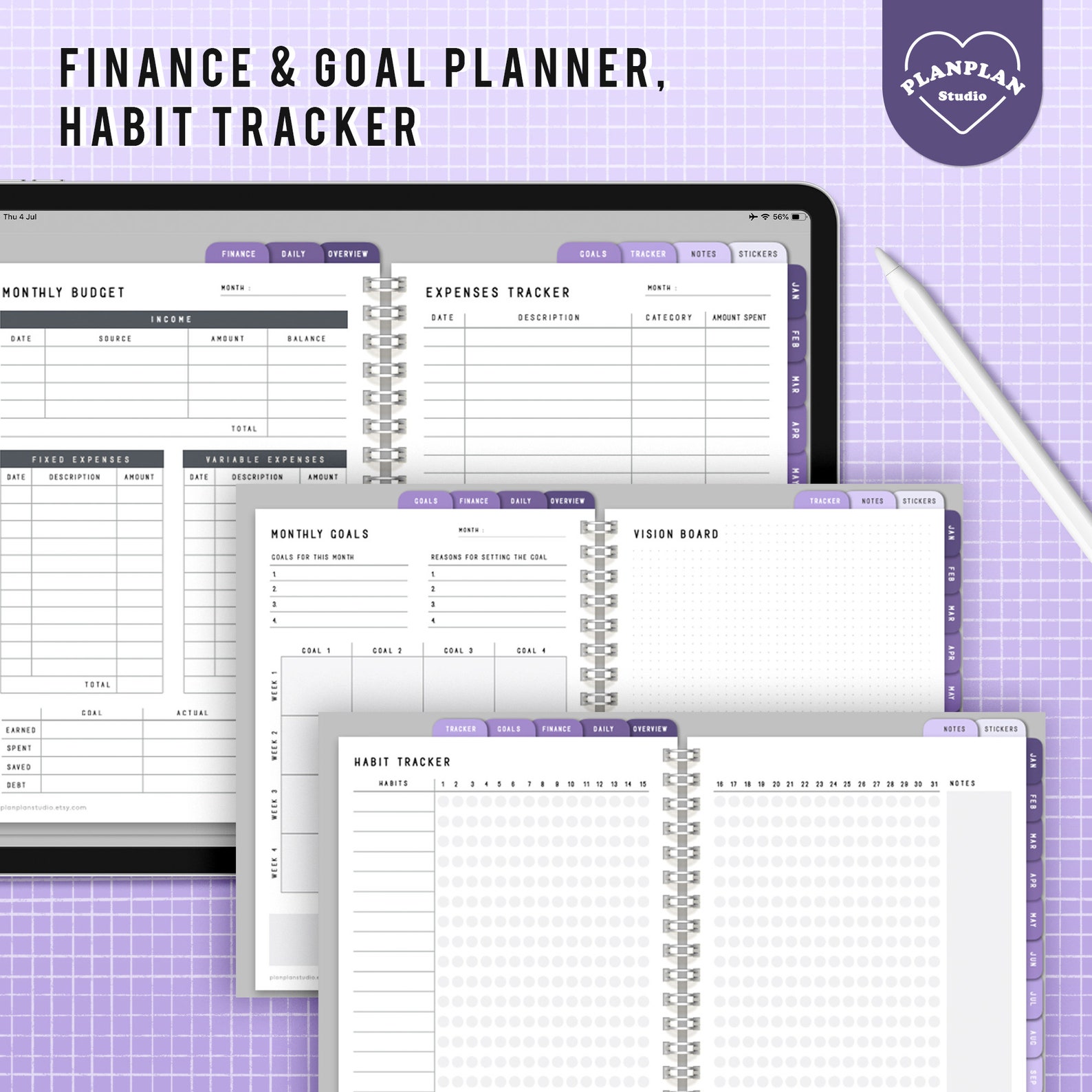 Basic Lilac Digital Planner, Purple Lavender Color iPad Planner ...