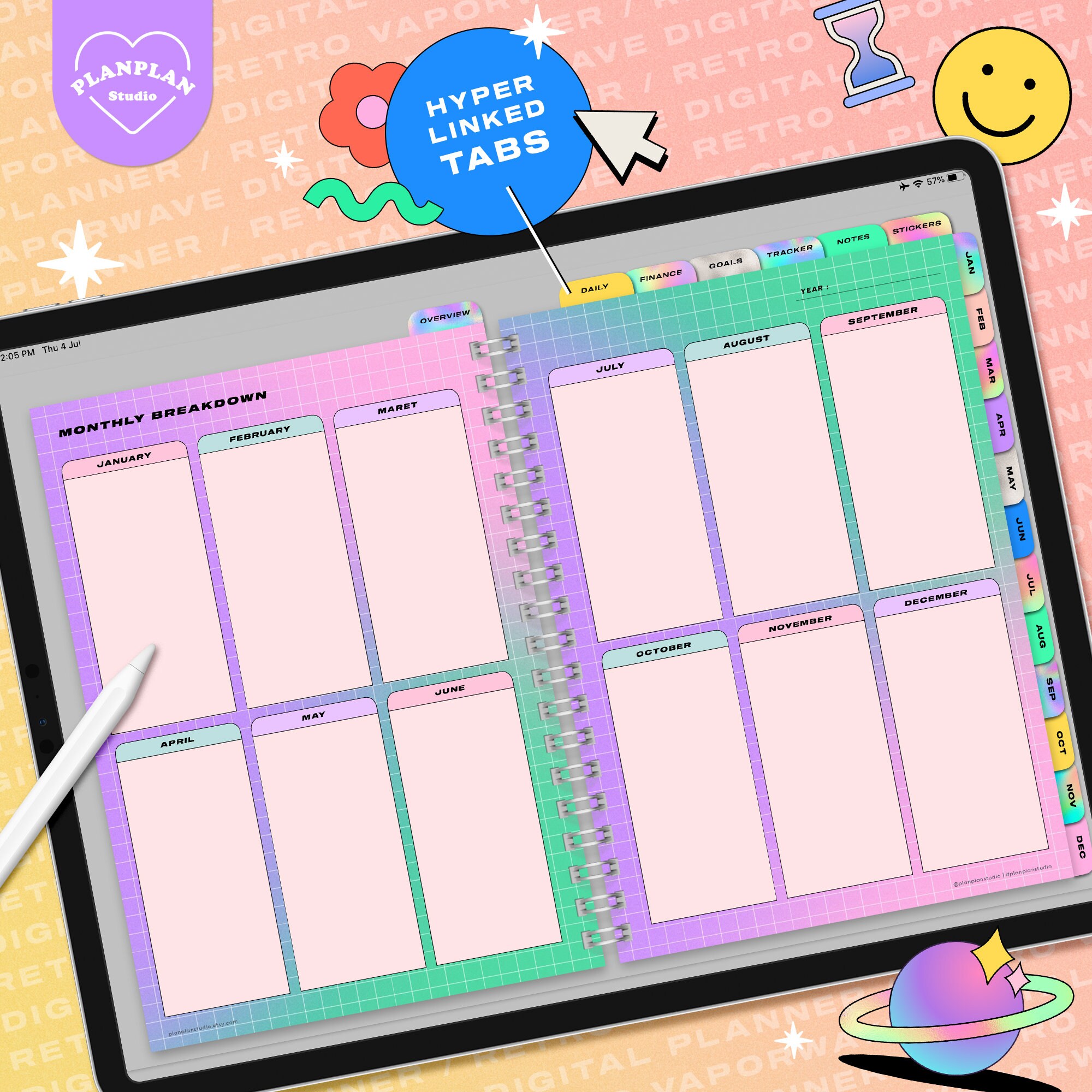 Retro Vaporwave Digital Planner, iPad Planner, Goodnotes Planner in ...