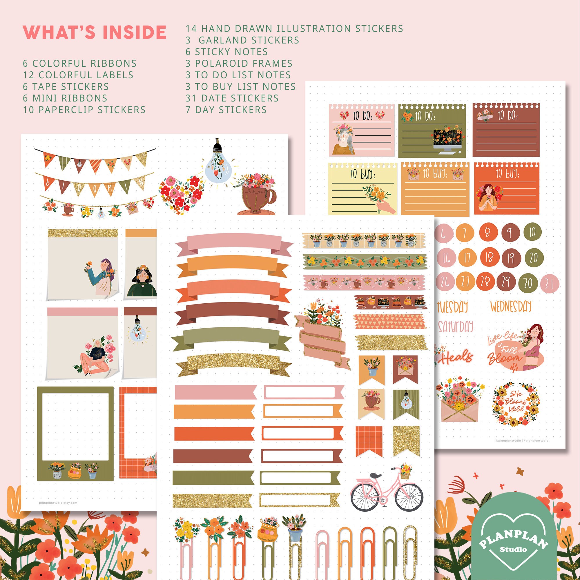 Spring Flowers Planner Stickers Floral Digital Stickers | Etsy