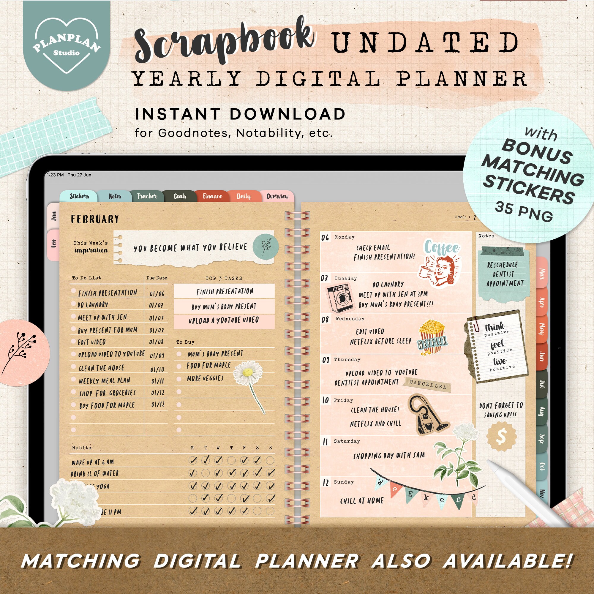 Vintage Scrapbook Digital Planner Sticker All in One | Etsy