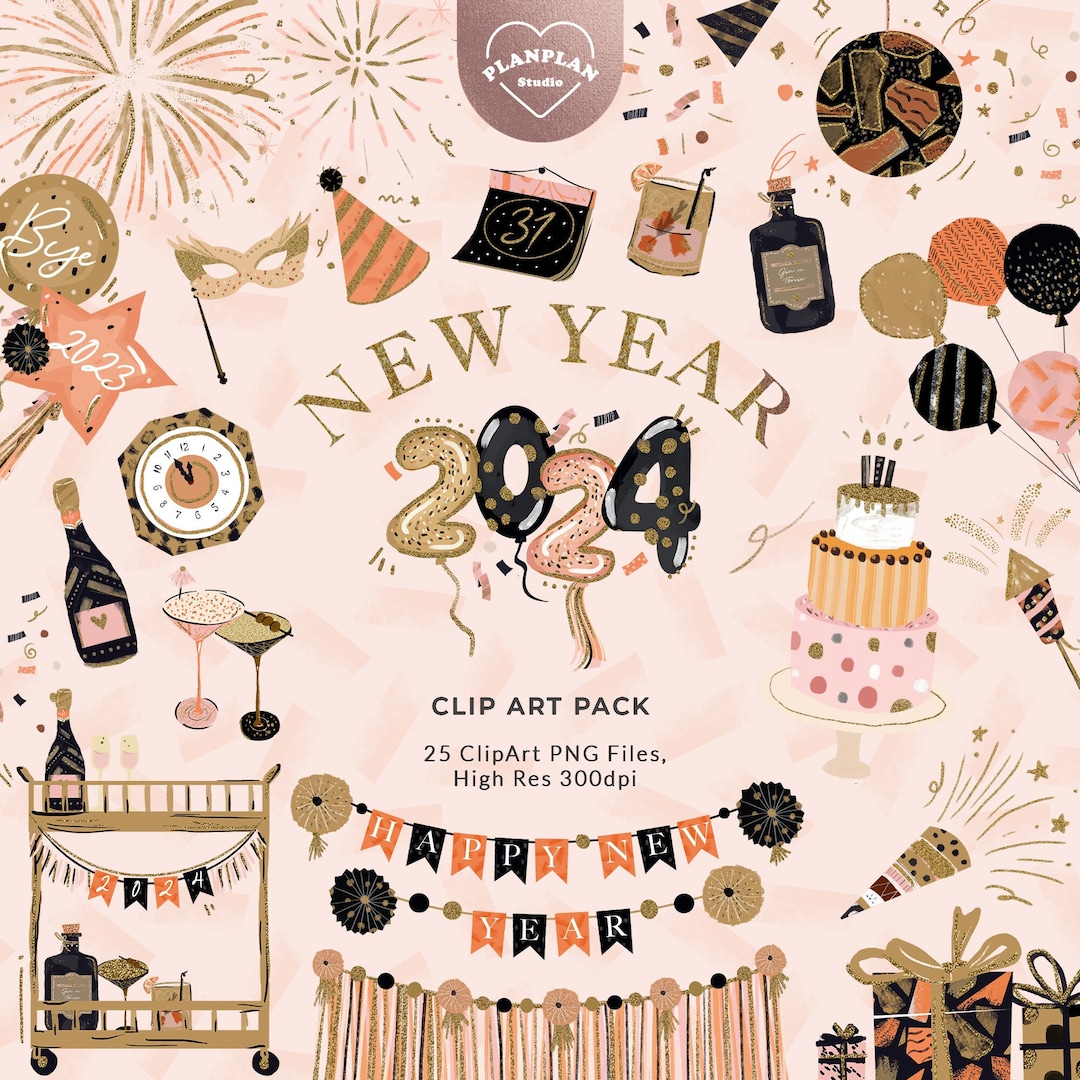 New Year Clip Art, Hand Drawn New Year's Eve Illustration, New Year PNG ...