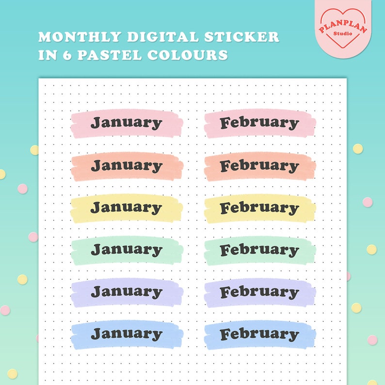 Digital Planner Stickers Pastels Months Weekdays Numbers - Etsy