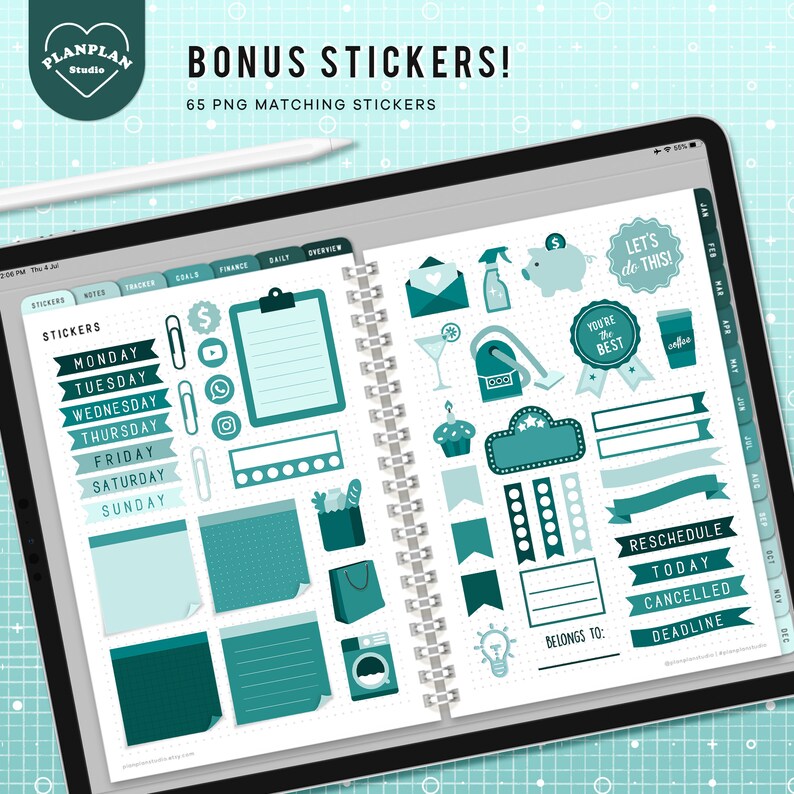 Basic Digital Planner in Mint Blue Teal Color, iPad Planner, Undated ...