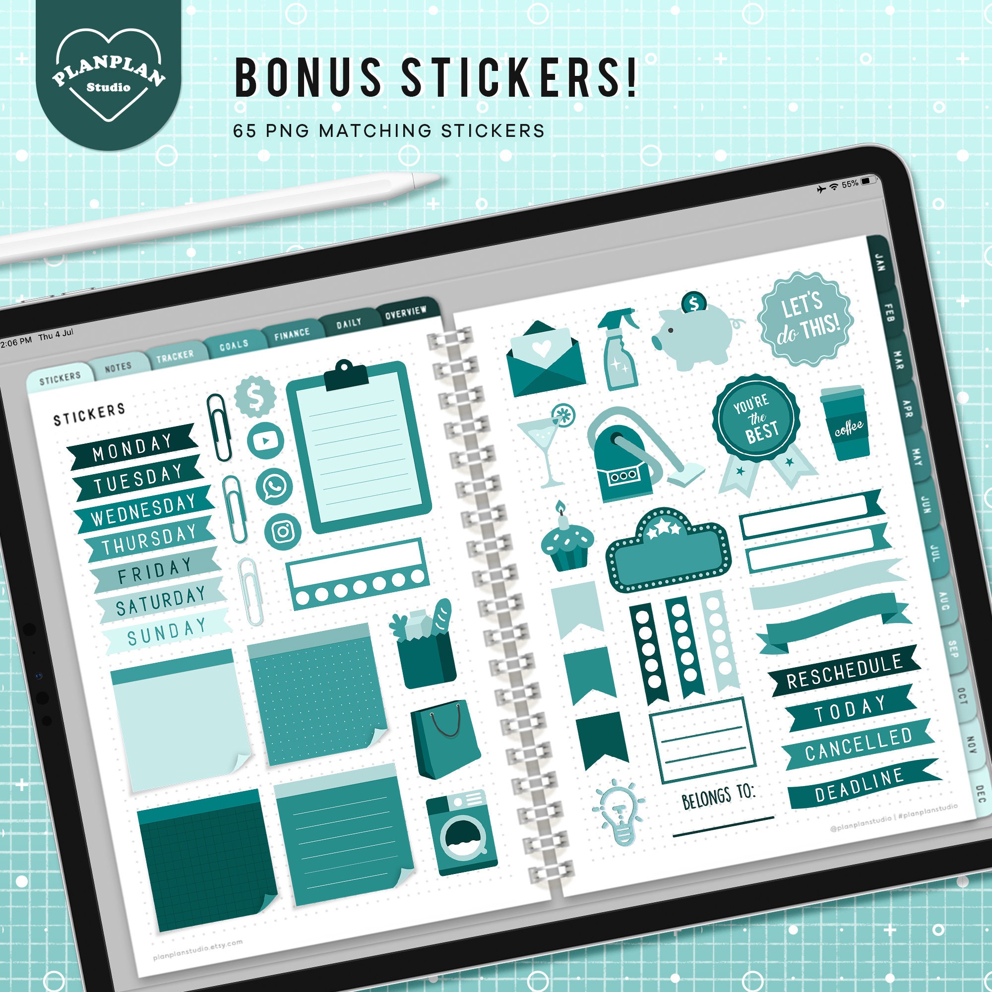 Basic Digital Planner in Mint Blue Teal Color, iPad Planner, Undated ...