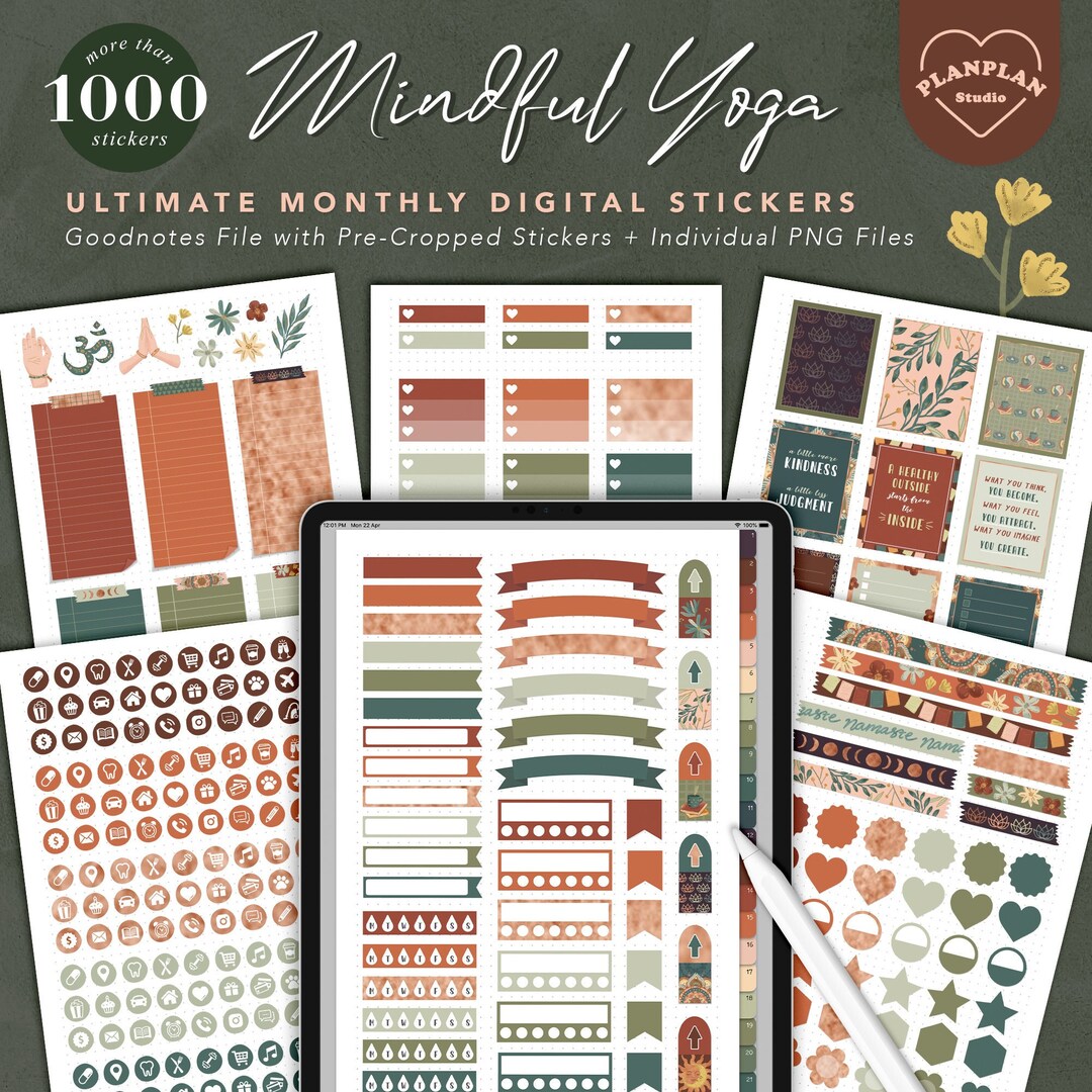 Mindful Yoga Digital Planner Stickers, Monthly Digital Stickers in ...