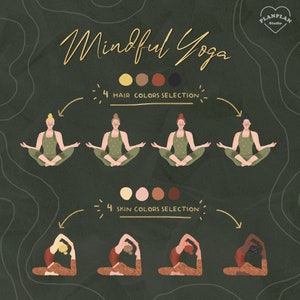 Mindful Yoga Clip Art, Yoga Pose Clipart, Wellness Graphics, Watercolor ...