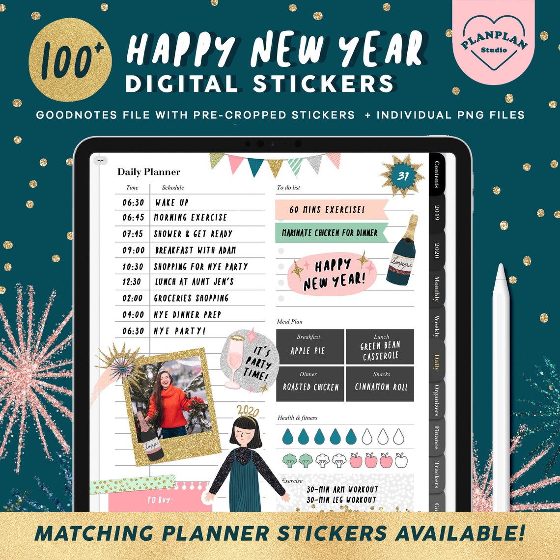 Glittery New Year Digital Planner Cover New Year Notebook - Etsy