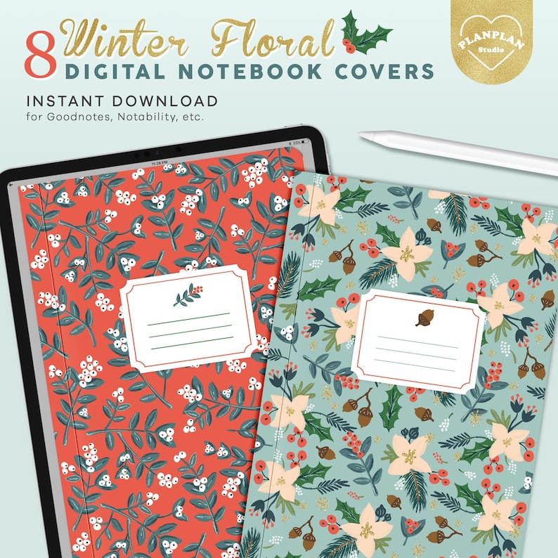 Winter Floral Digital Planner Cover Christmas Planner Cover - Etsy