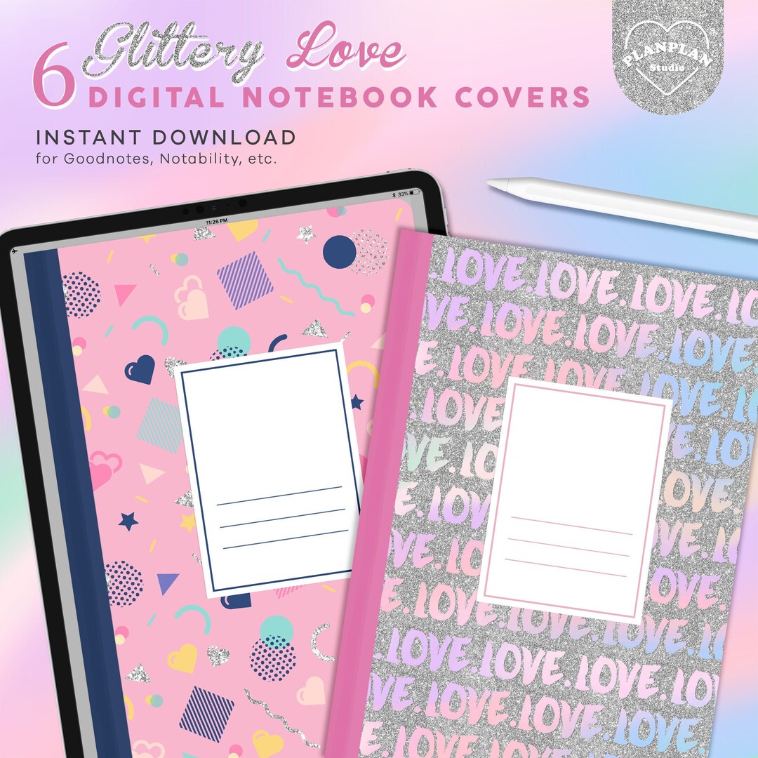 Valentine Digital Planner Cover, Glittery Love Notebook Cover, February ...