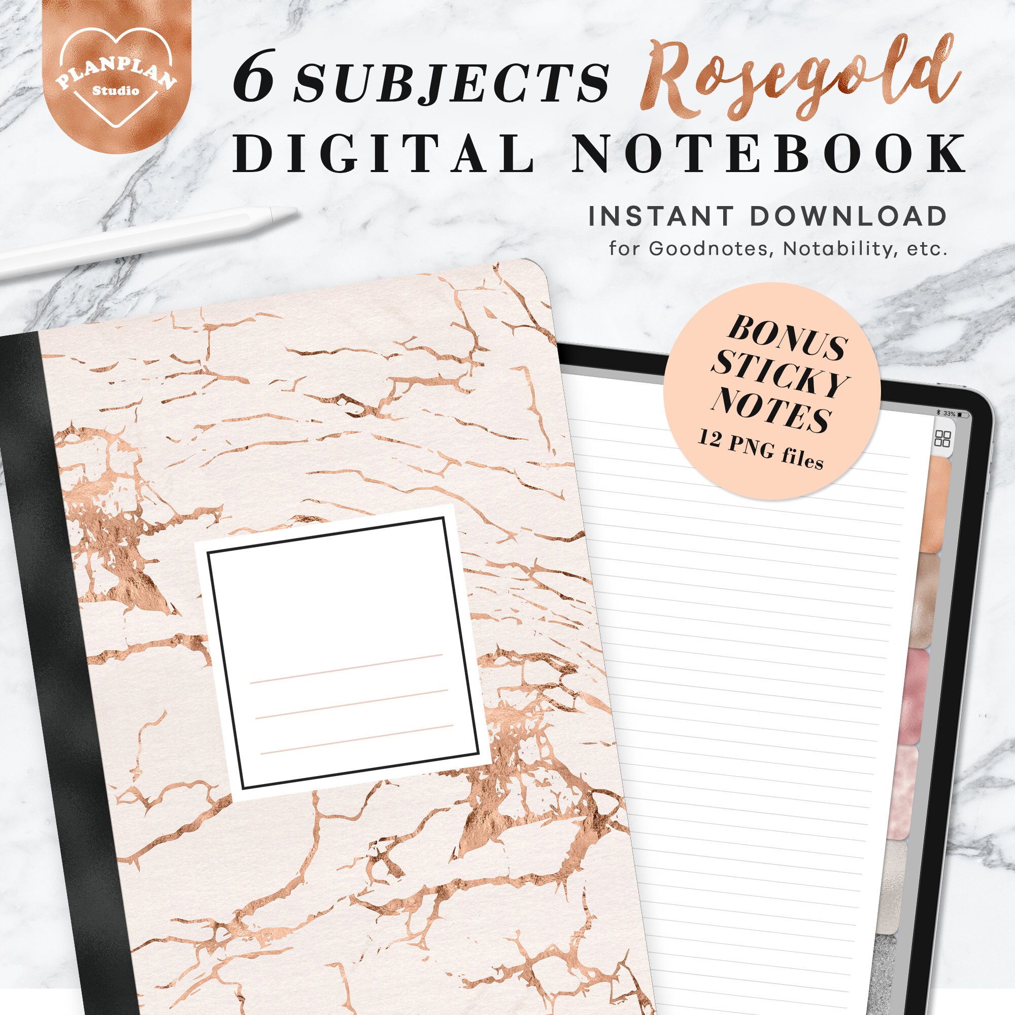 Digital Notebook Rosegold Marble Goodnotes Notebook - Etsy