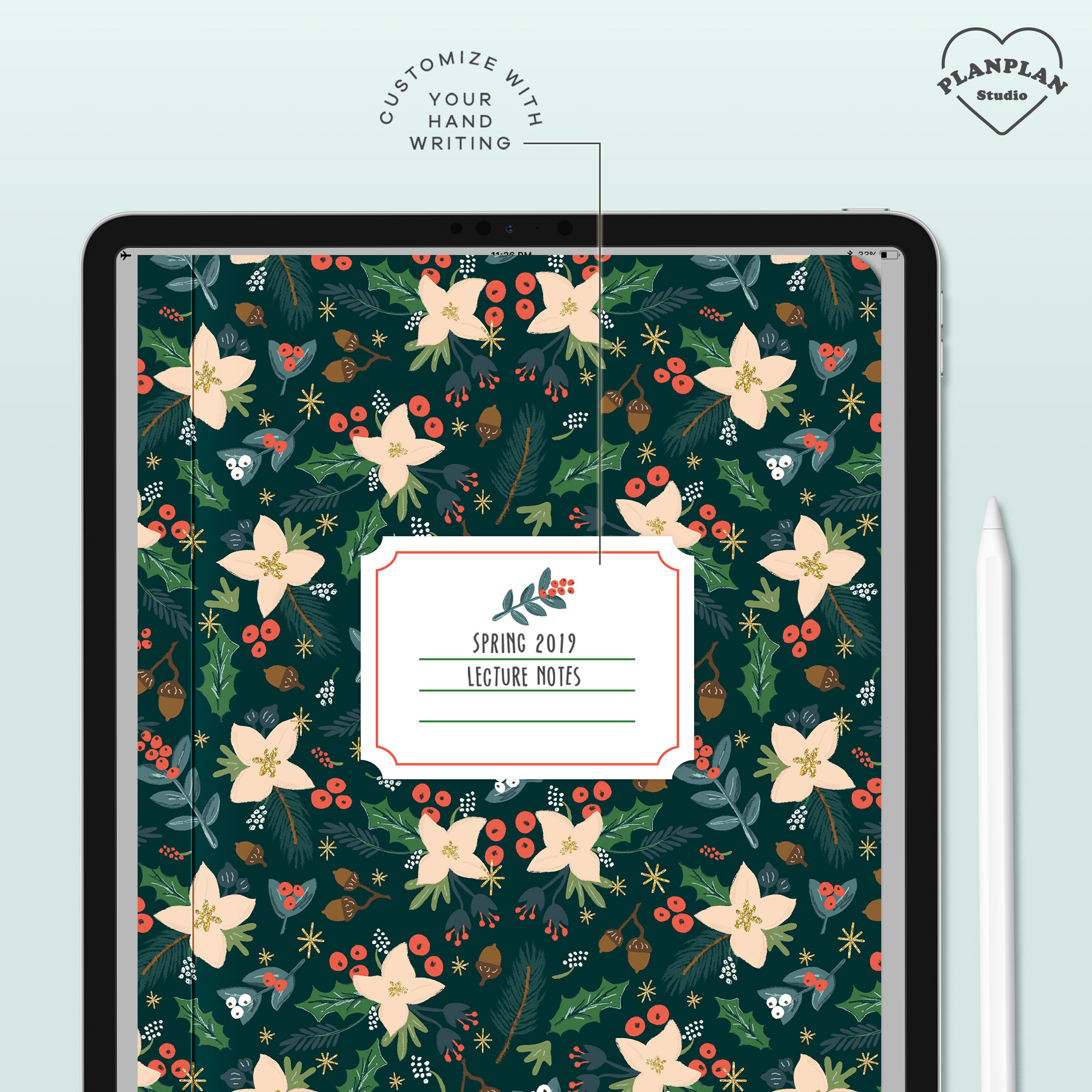 Winter Floral Digital Planner Cover, Christmas Planner Cover, Digital ...