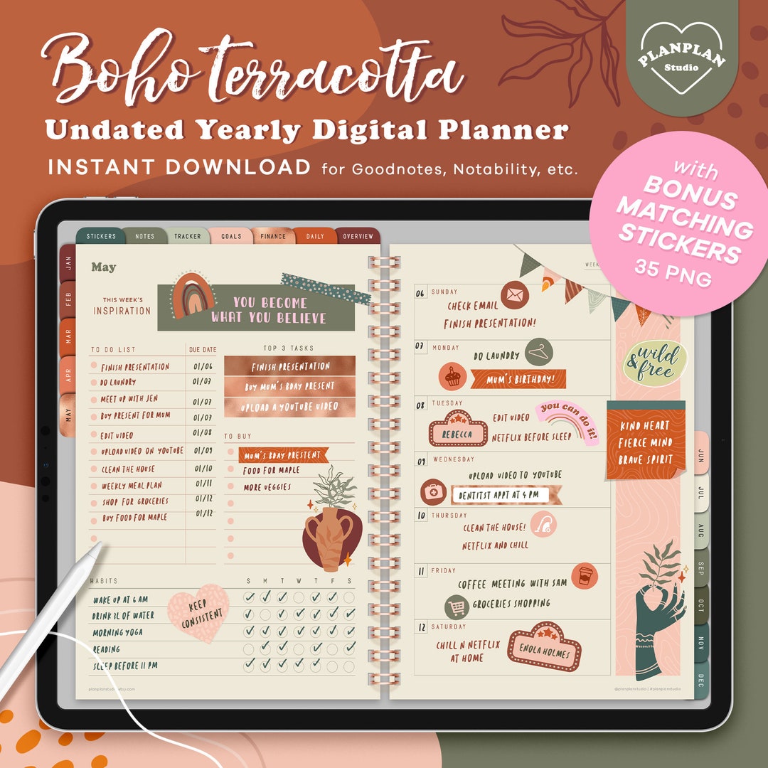 Boho Terracotta Digital Planner, iPad Planner, Goodnotes Planner in ...