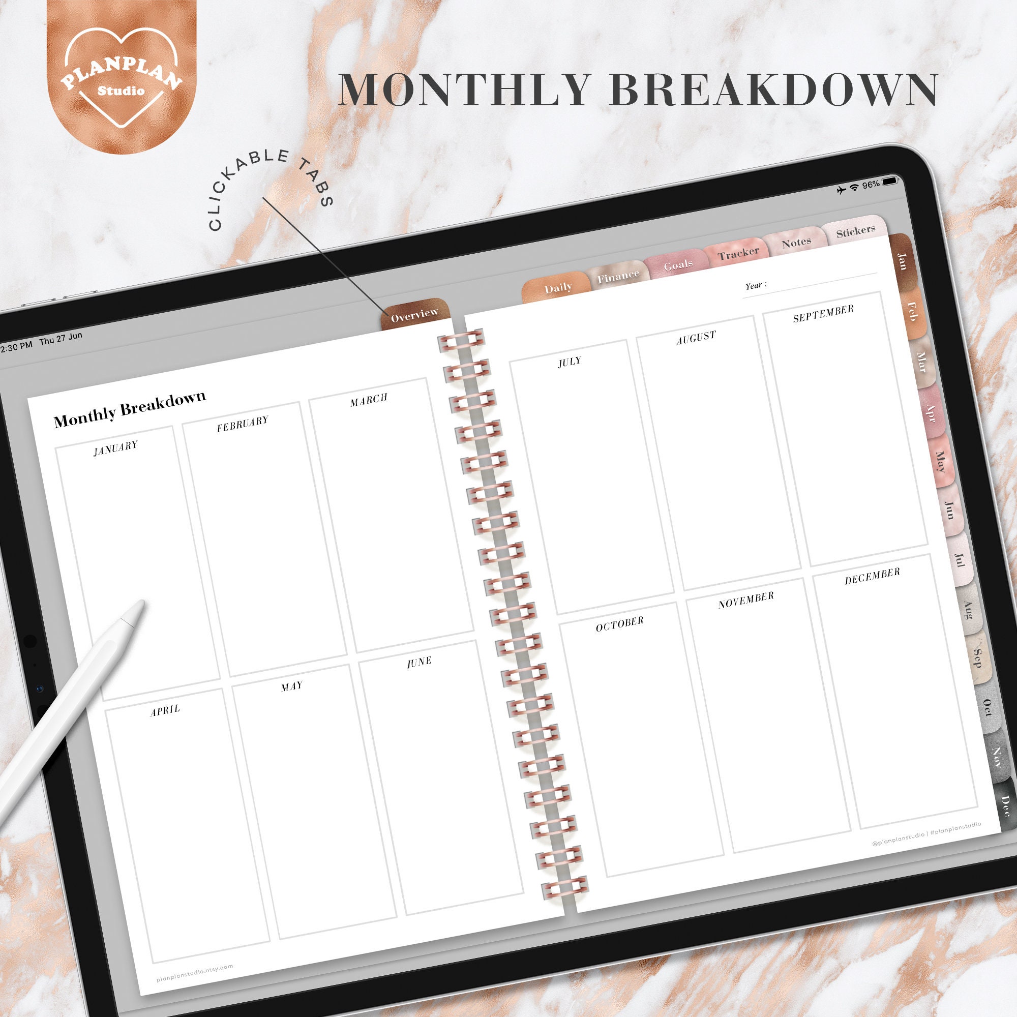 Digital Planner, iPad Planner, Goodnotes Planner, Rosegold Marble ...