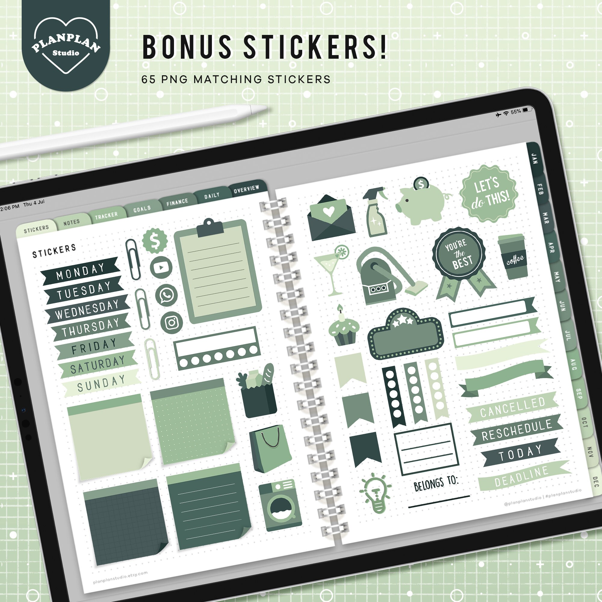 Green Digital Planner Basic Color Ipad Planner Undated | Etsy