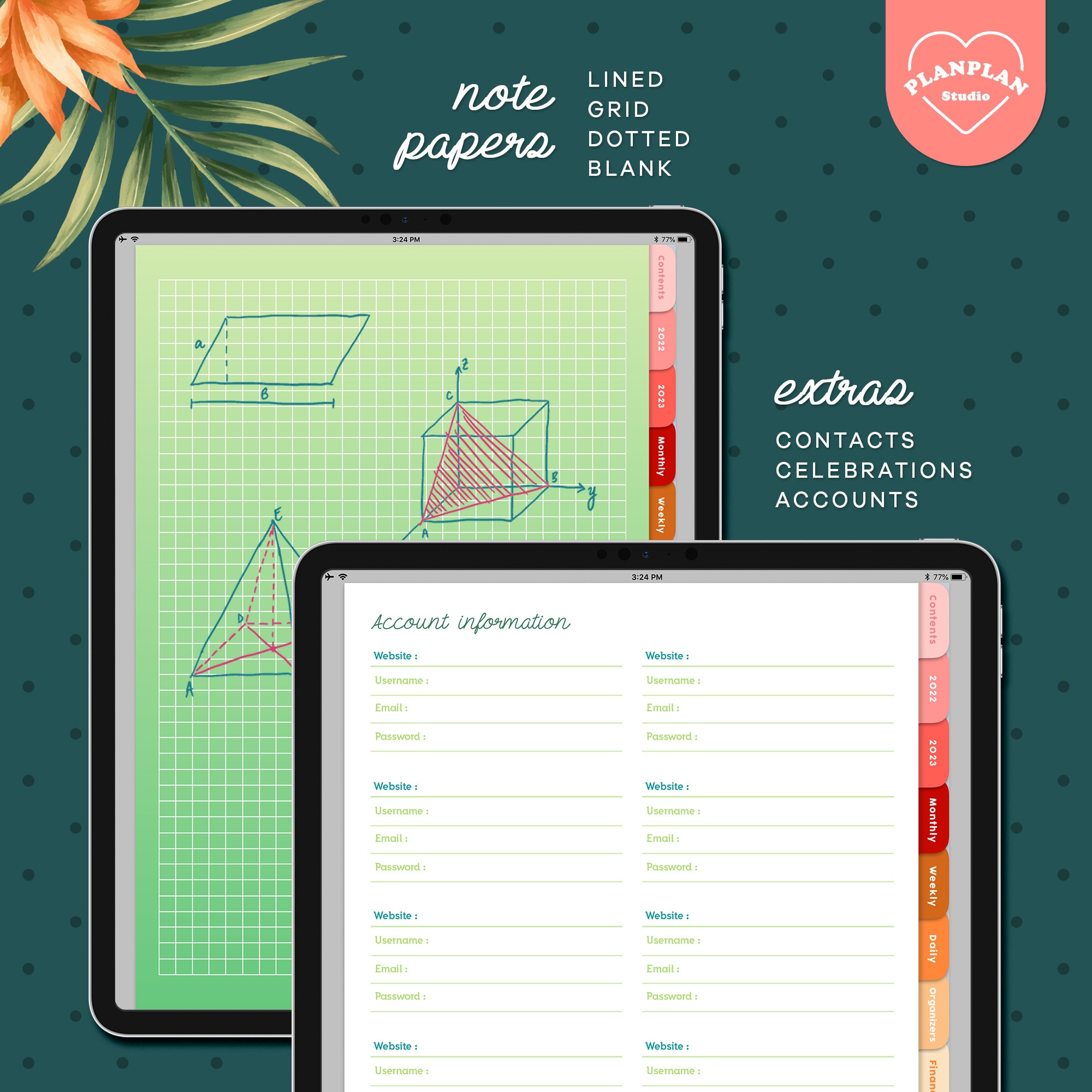 Undated Digital Planner, Tropical Digital Life Planner, Floral ...
