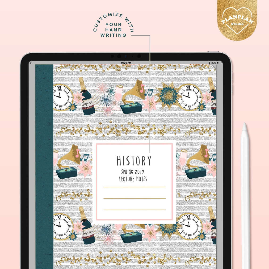 Glittery New Year Digital Planner Cover, New Year Notebook Cover ...