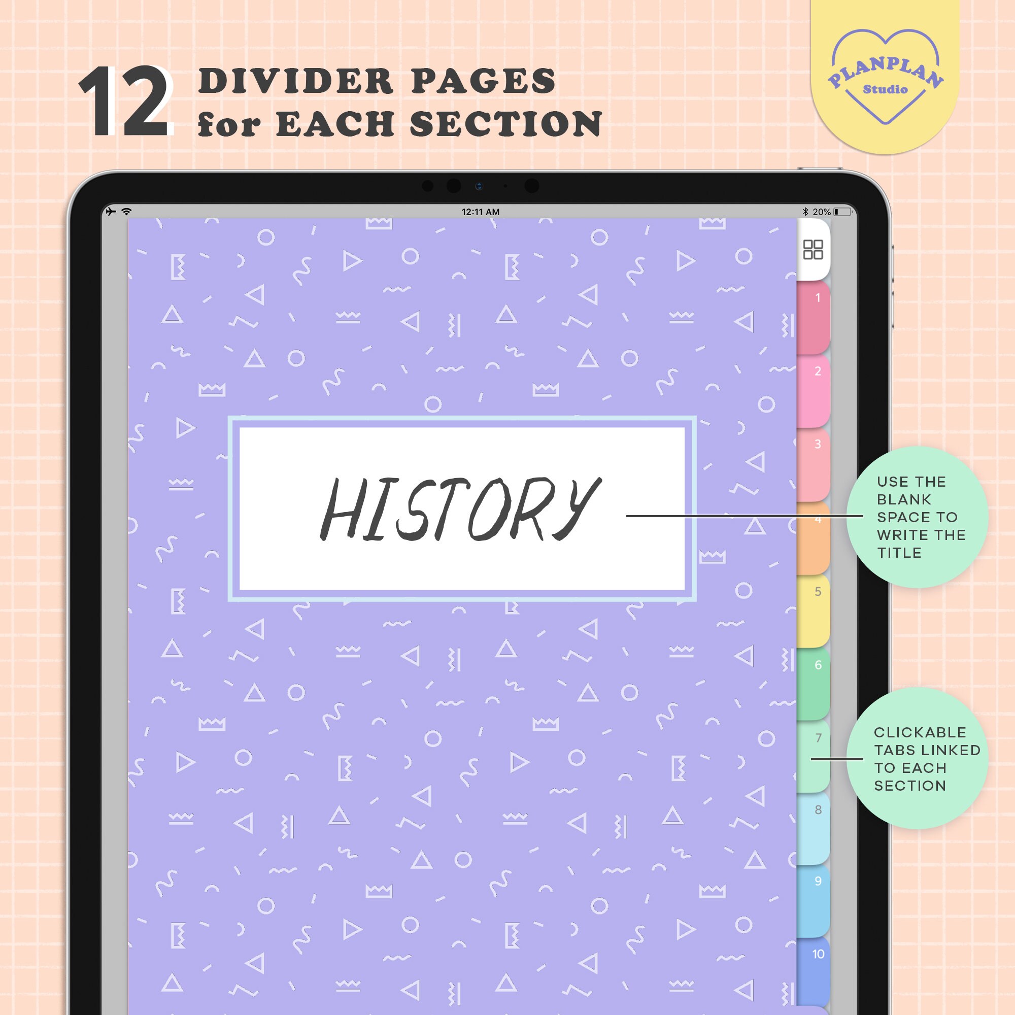 12 Tab Digital Notebook in Pastel Colors Hyperlink PDF - Etsy