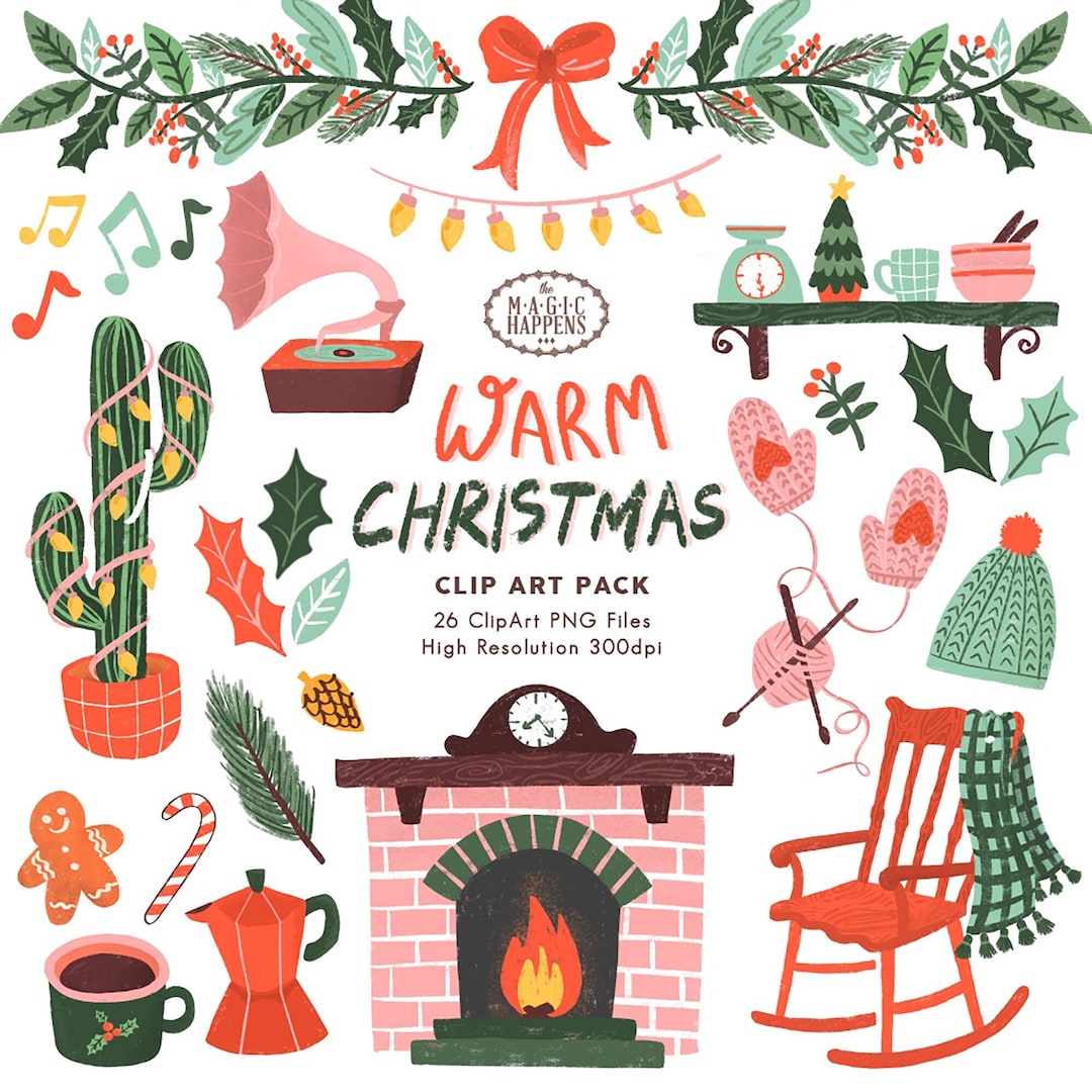 Warm Christmas Clip Art, Hand Drawn Christmas Illustration PNG, Cozy ...